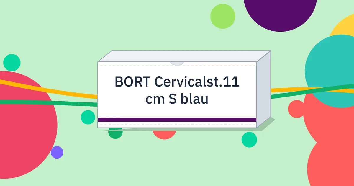 Symbolbild: Packung mit der Aufschrift BORT Cervicalst.11 cm S blau (PZN 02765669) – Verfügbarkeit und Bezug in Apotheken in Frankfurt am Main