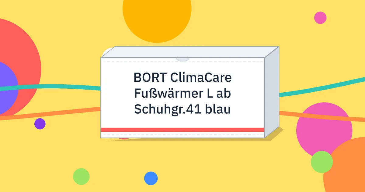 Symbolbild: Packung mit der Aufschrift BORT ClimaCare Fußwärmer L ab Schuhgr.41 blau (PZN 01395354) – Verfügbarkeit und Bezug in Apotheken in Frankfurt am Main
