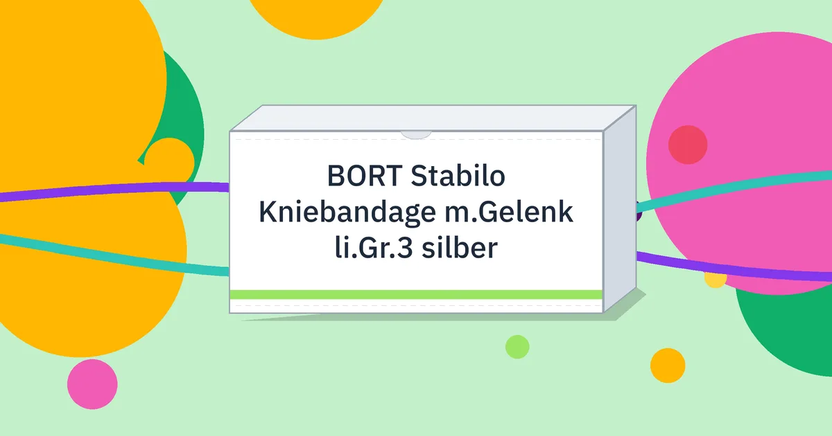 Symbolbild: Packung mit der Aufschrift BORT Stabilo Kniebandage m.Gelenk li.Gr.3 silber (PZN 16845745) – Verfügbarkeit und Bezug in Apotheken in Frankfurt am Main