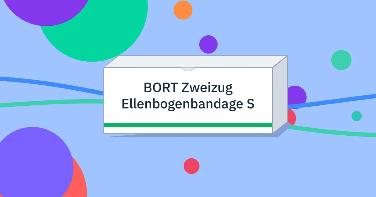 Symbolbild: Packung mit der Aufschrift BORT Zweizug Ellenbogenbandage S (PZN 03808955) – Verfügbarkeit und Bezug in Apotheken in Frankfurt am Main