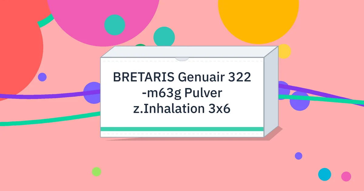 Symbolbild: Packung mit der Aufschrift BRETARIS Genuair 322 -m63g Pulver z.Inhalation 3x6 (PZN 09924119) – Verfügbarkeit und Bezug in Apotheken in Frankfurt am Main