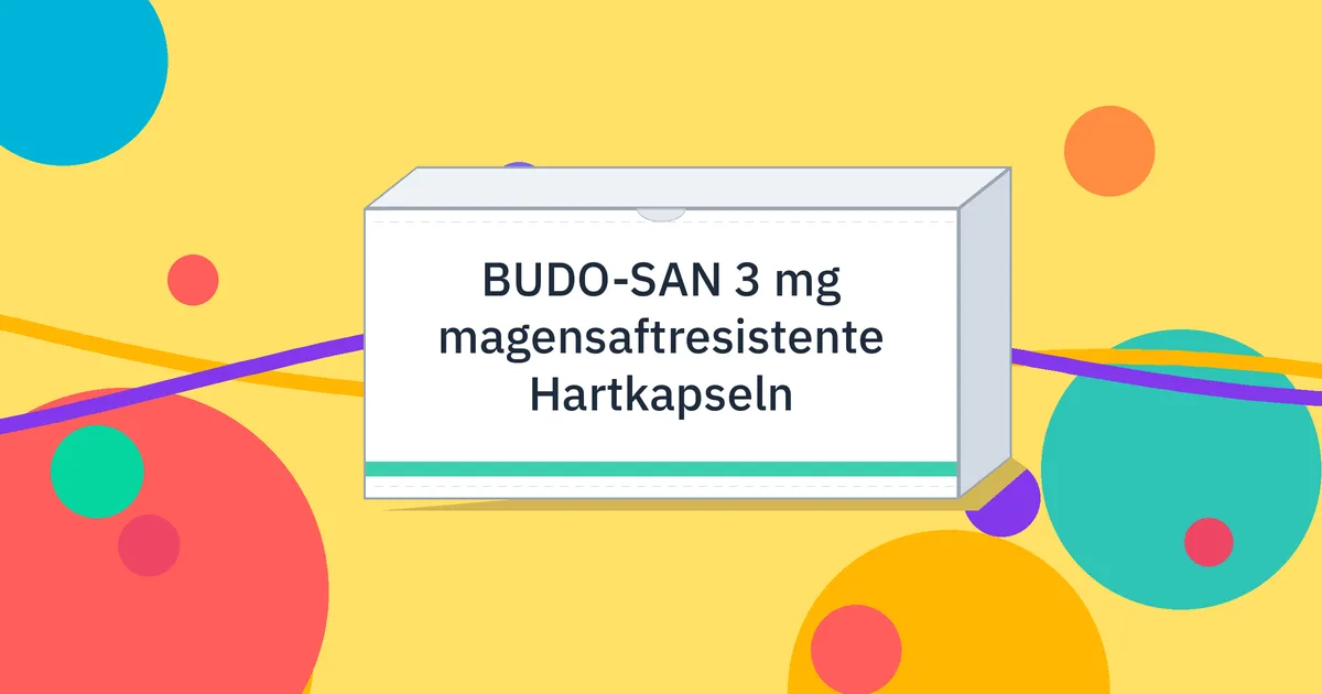 Symbolbild: Packung mit der Aufschrift BUDO-SAN 3 mg magensaftresistente Hartkapseln (PZN 14180690) – Verfügbarkeit und Bezug in Apotheken in Frankfurt am Main