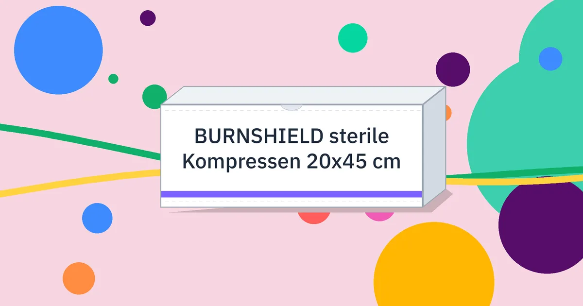 Symbolbild: Packung mit der Aufschrift BURNSHIELD sterile Kompressen 20x45 cm (PZN 15401874) – Verfügbarkeit und Bezug in Apotheken in Frankfurt am Main