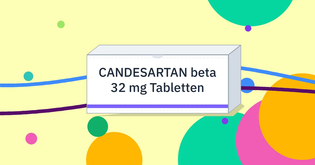 Symbolbild: Packung mit der Aufschrift CANDESARTAN beta 32 mg Tabletten (PZN 19211426) – Verfügbarkeit und Bezug in Apotheken in Frankfurt am Main