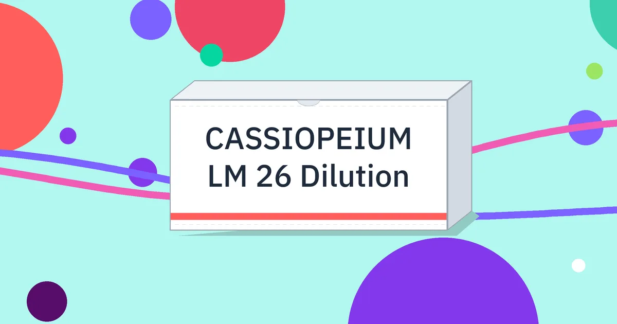 Symbolbild: Packung mit der Aufschrift CASSIOPEIUM LM 26 Dilution (PZN 13434042) – Verfügbarkeit und Bezug in Apotheken in Frankfurt am Main