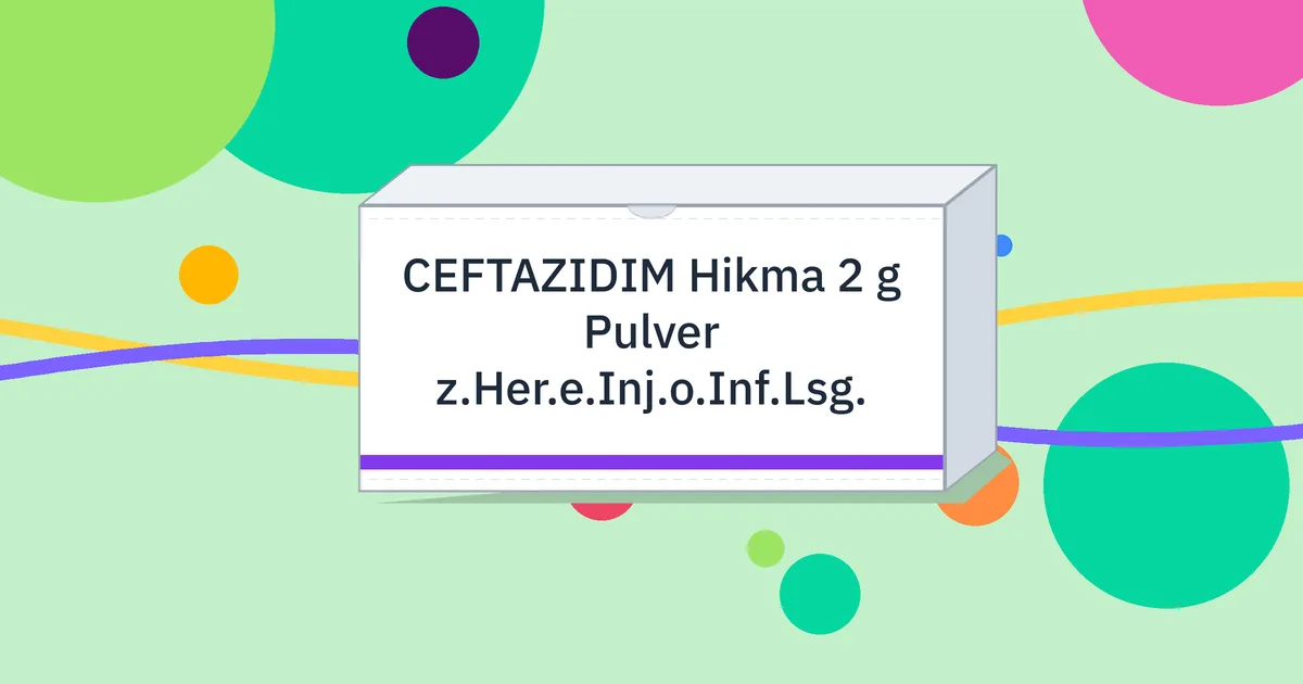 Symbolbild: Packung mit der Aufschrift CEFTAZIDIM Hikma 2 g Pulver z.Her.e.Inj.o.Inf.Lsg. (PZN 10984210) – Verfügbarkeit und Bezug in Apotheken in Frankfurt am Main
