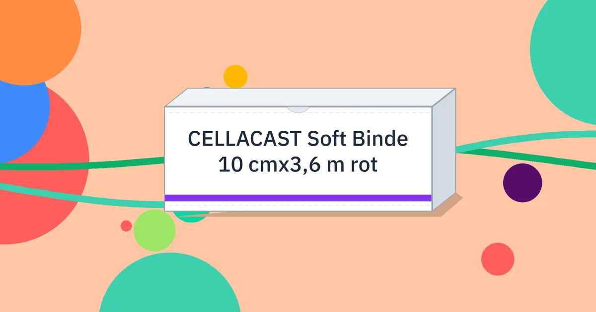 Symbolbild: Packung mit der Aufschrift CELLACAST Soft Binde 10 cmx3,6 m rot (PZN 15784154) – Verfügbarkeit und Bezug in Apotheken in Frankfurt am Main