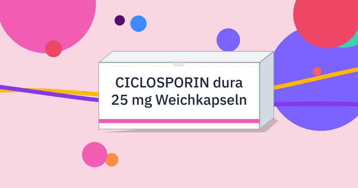 Symbolbild: Packung mit der Aufschrift CICLOSPORIN dura 25 mg Weichkapseln (PZN 20305316) – Verfügbarkeit und Bezug in Apotheken in Frankfurt am Main