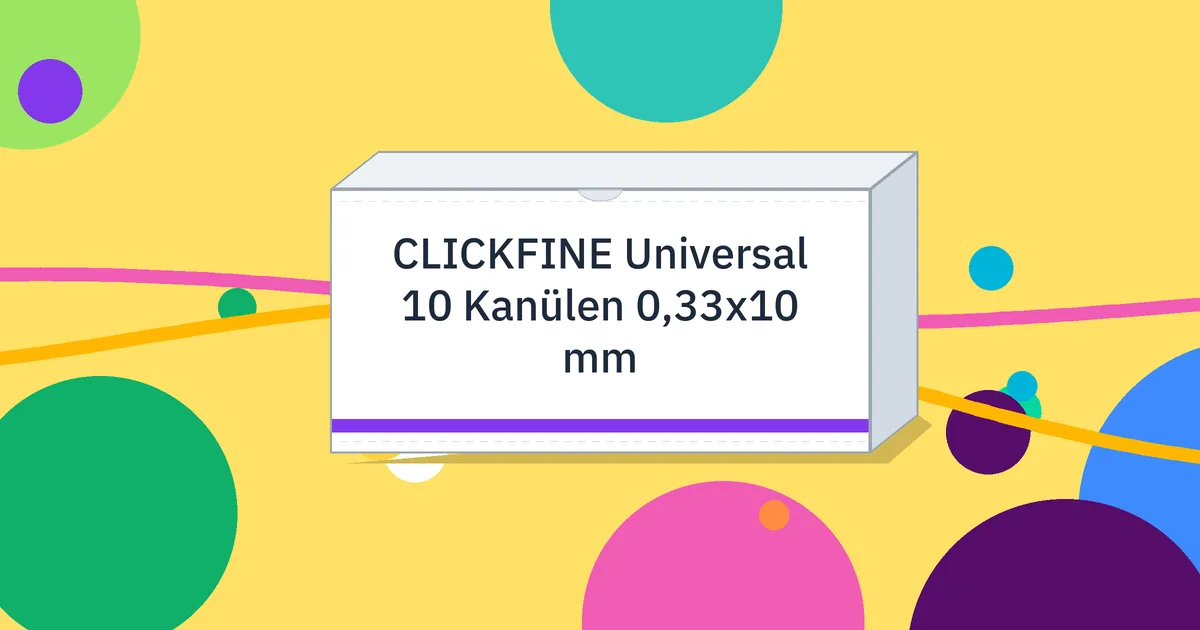 Symbolbild: Packung mit der Aufschrift CLICKFINE Universal 10 Kanülen 0,33x10 mm (PZN 19699244) – Verfügbarkeit und Bezug in Apotheken in Frankfurt am Main