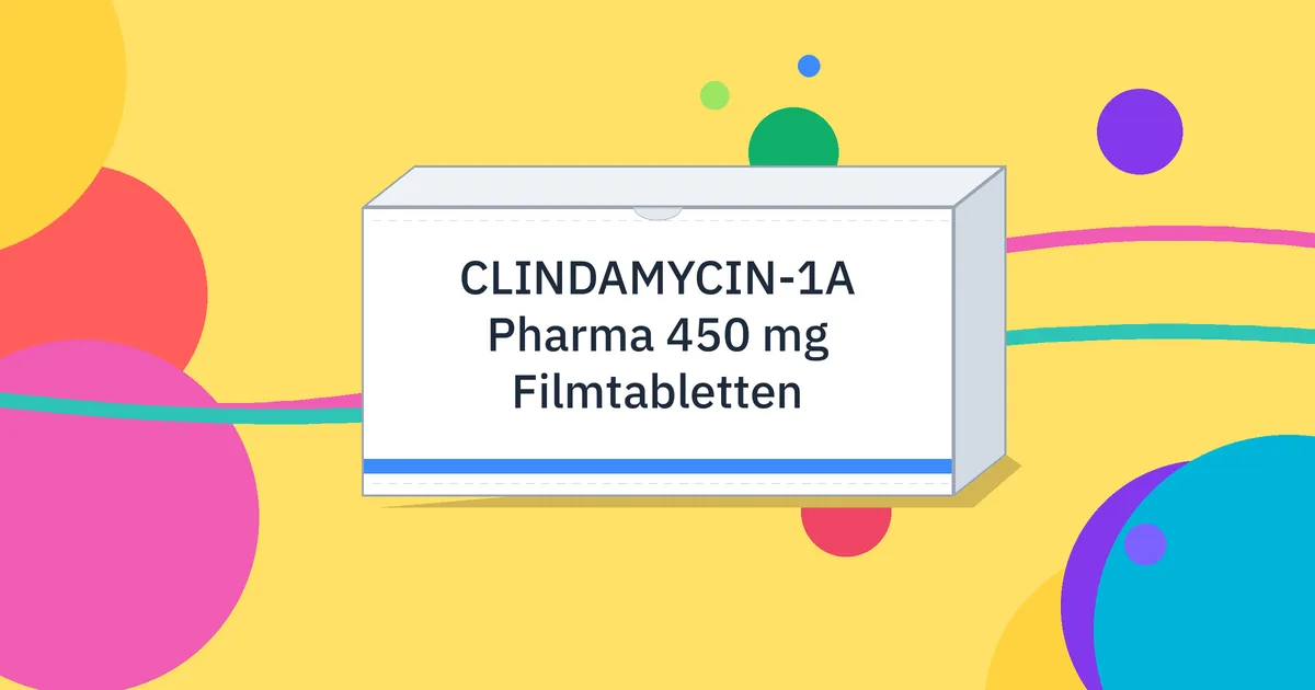 Symbolbild: Packung mit der Aufschrift CLINDAMYCIN-1A Pharma 450 mg Filmtabletten (PZN 01744932) – Verfügbarkeit und Bezug in Apotheken in Frankfurt am Main