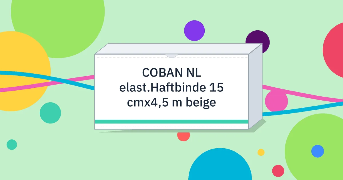 Symbolbild: Packung mit der Aufschrift COBAN NL elast.Haftbinde 15 cmx4,5 m beige (PZN 17931642) – Verfügbarkeit und Bezug in Apotheken in Frankfurt am Main