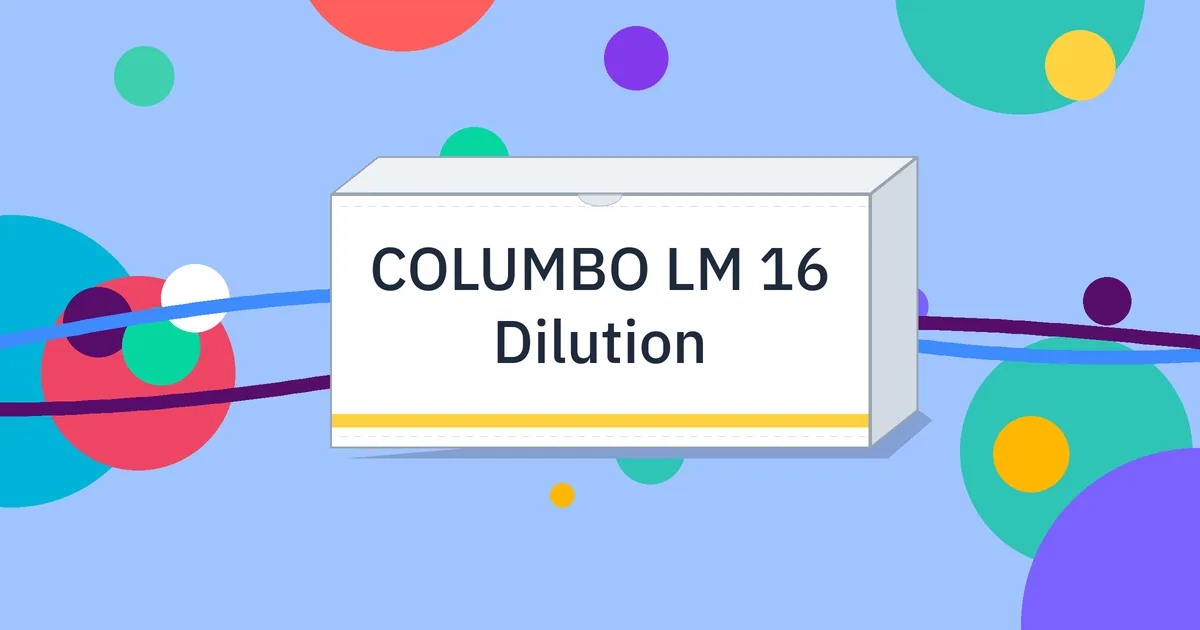 Symbolbild: Packung mit der Aufschrift COLUMBO LM 16 Dilution (PZN 13448802) – Verfügbarkeit und Bezug in Apotheken in Frankfurt am Main