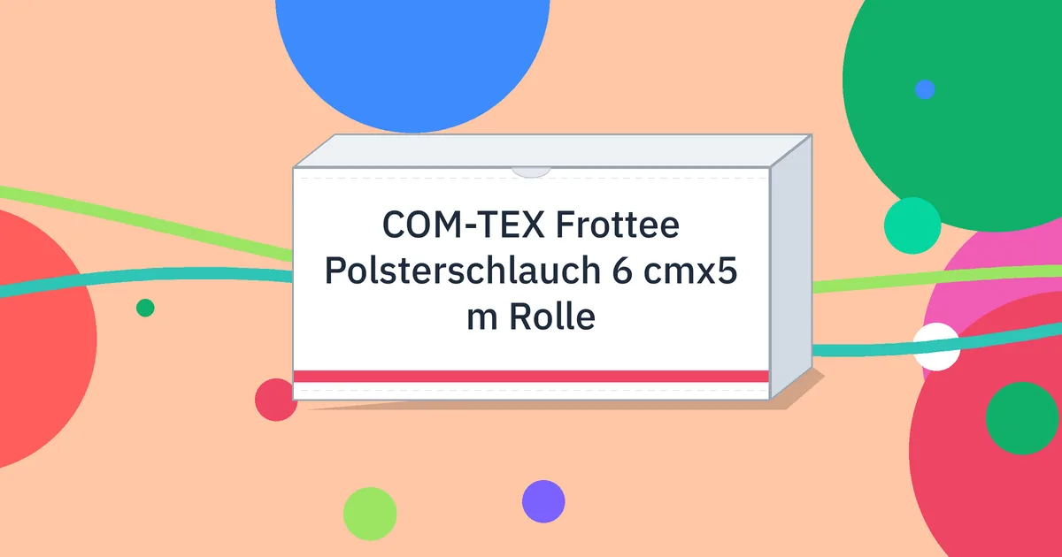 Symbolbild: Packung mit der Aufschrift COM-TEX Frottee Polsterschlauch 6 cmx5 m Rolle (PZN 00026206) – Verfügbarkeit und Bezug in Apotheken in Frankfurt am Main