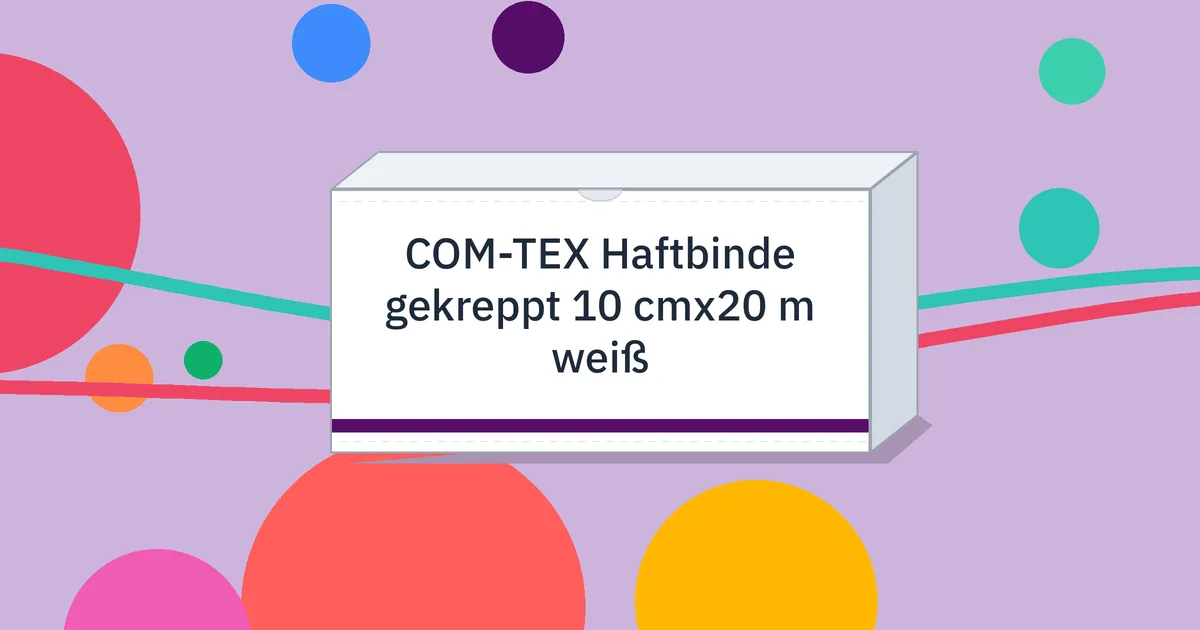 Symbolbild: Packung mit der Aufschrift COM-TEX Haftbinde gekreppt 10 cmx20 m weiß (PZN 03079048) – Verfügbarkeit und Bezug in Apotheken in Frankfurt am Main