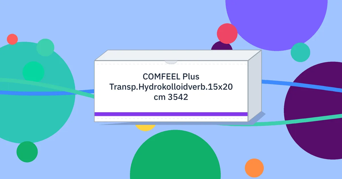Symbolbild: Packung mit der Aufschrift COMFEEL Plus Transp.Hydrokolloidverb.15x20 cm 3542 (PZN 01298220) – Verfügbarkeit und Bezug in Apotheken in Frankfurt am Main