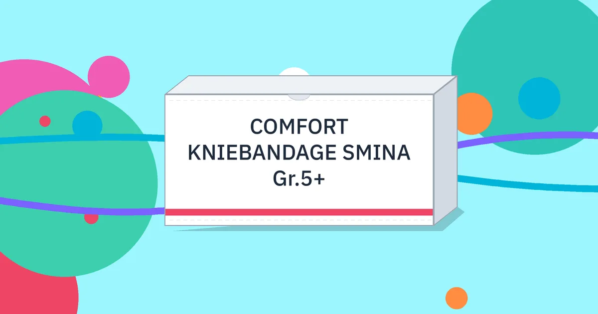 Symbolbild: Packung mit der Aufschrift COMFORT KNIEBANDAGE SMINA Gr.5+ (PZN 20162911) – Verfügbarkeit und Bezug in Apotheken in Frankfurt am Main