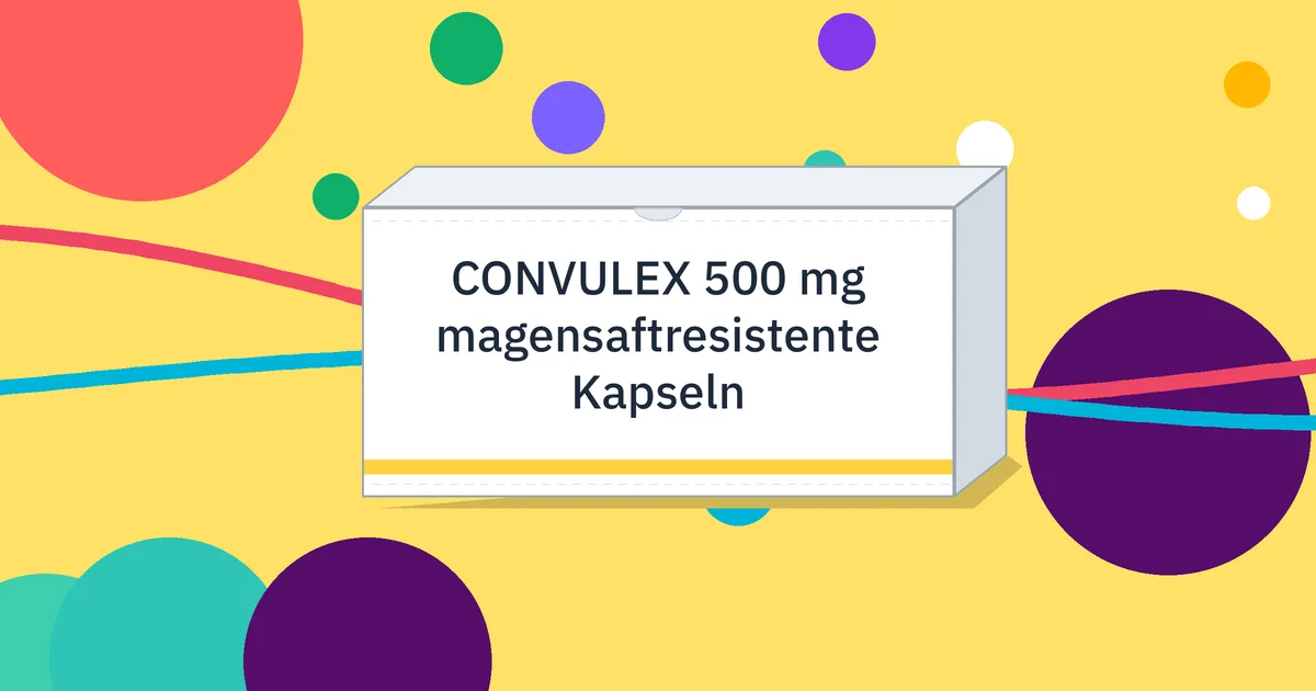 Symbolbild: Packung mit der Aufschrift CONVULEX 500 mg magensaftresistente Kapseln (PZN 13358588) – Verfügbarkeit und Bezug in Apotheken in Frankfurt am Main