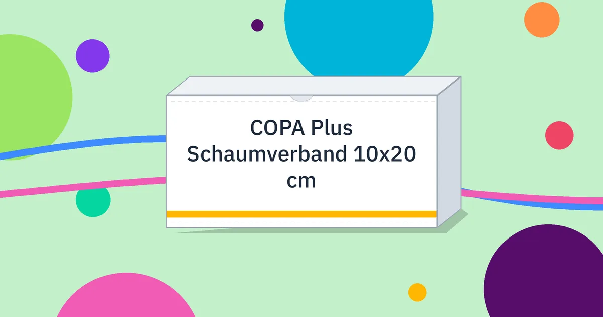 Symbolbild: Packung mit der Aufschrift COPA Plus Schaumverband 10x20 cm (PZN 05383885) – Verfügbarkeit und Bezug in Apotheken in Frankfurt am Main