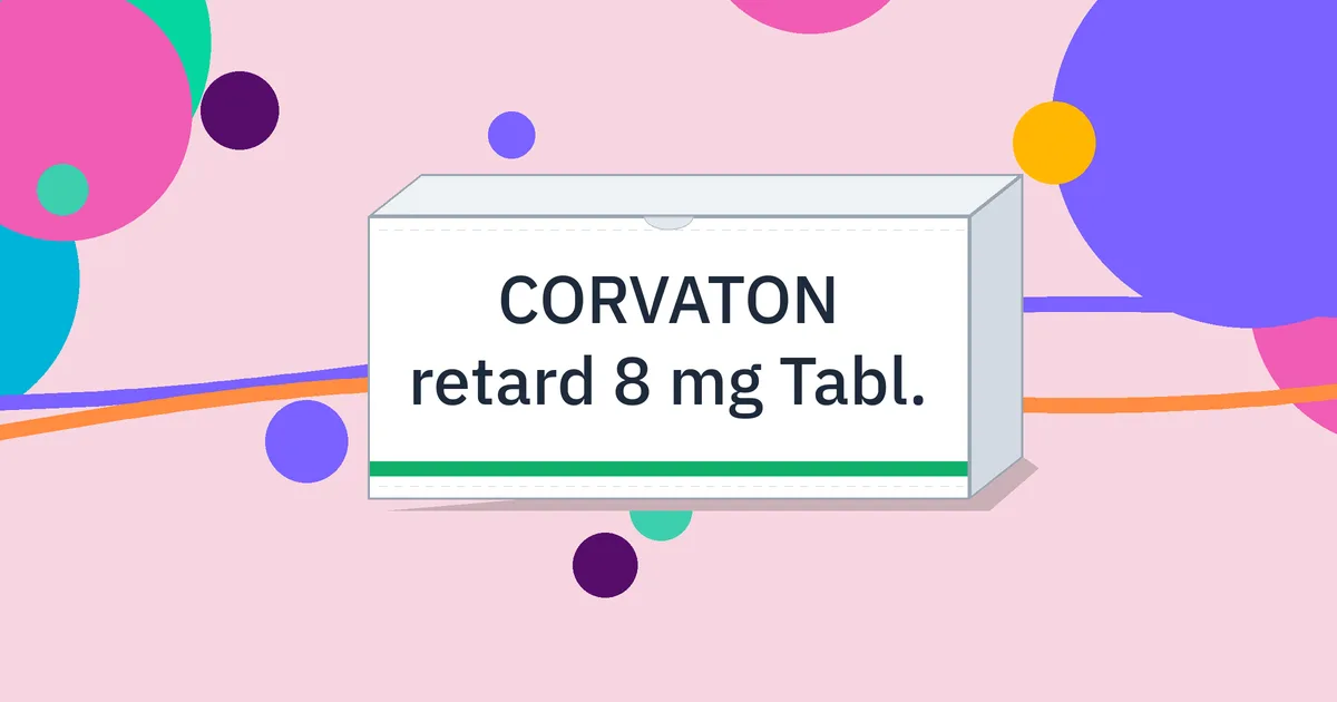 Symbolbild: Packung mit der Aufschrift CORVATON retard 8 mg Tabl. (PZN 08705415) – Verfügbarkeit und Bezug in Apotheken in Frankfurt am Main