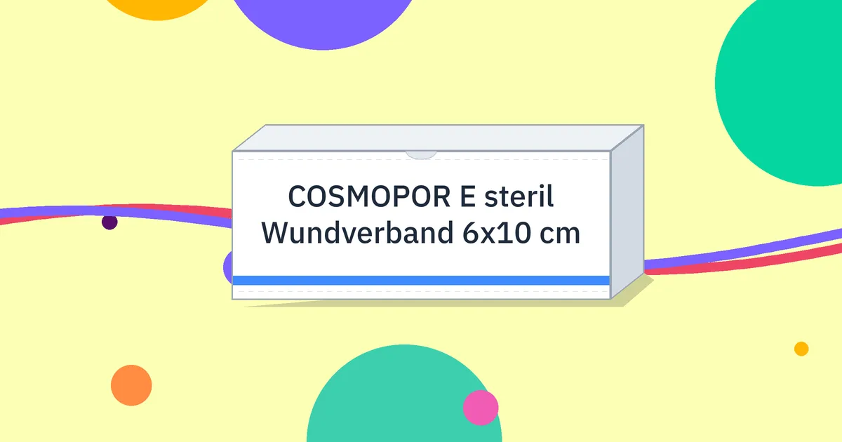 Symbolbild: Packung mit der Aufschrift COSMOPOR E steril Wundverband 6x10 cm (PZN 17639829) – Verfügbarkeit und Bezug in Apotheken in Frankfurt am Main