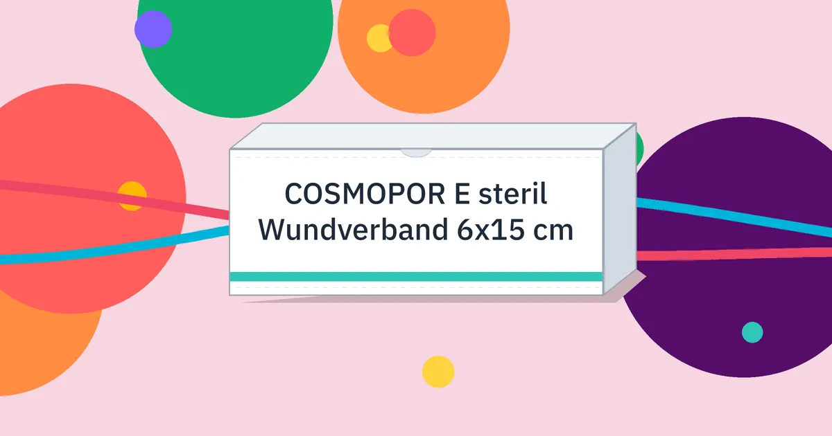Symbolbild: Packung mit der Aufschrift COSMOPOR E steril Wundverband 6x15 cm (PZN 18469861) – Verfügbarkeit und Bezug in Apotheken in Frankfurt am Main