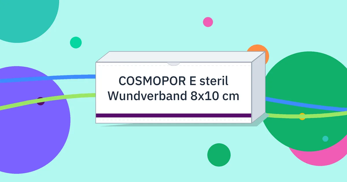 Symbolbild: Packung mit der Aufschrift COSMOPOR E steril Wundverband 8x10 cm (PZN 20420649) – Verfügbarkeit und Bezug in Apotheken in Frankfurt am Main