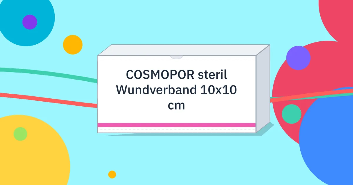 Symbolbild: Packung mit der Aufschrift COSMOPOR steril Wundverband 10x10 cm (PZN 18913445) – Verfügbarkeit und Bezug in Apotheken in Frankfurt am Main