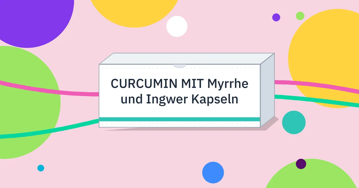 Symbolbild: Packung mit der Aufschrift CURCUMIN MIT Myrrhe und Ingwer Kapseln (PZN 18458840) – Verfügbarkeit und Bezug in Apotheken in Frankfurt am Main