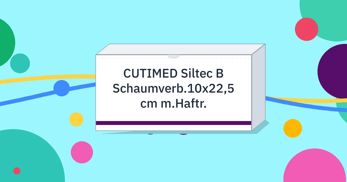 Symbolbild: Packung mit der Aufschrift CUTIMED Siltec B Schaumverb.10x22,5 cm m.Haftr. (PZN 17880212) – Verfügbarkeit und Bezug in Apotheken in Frankfurt am Main