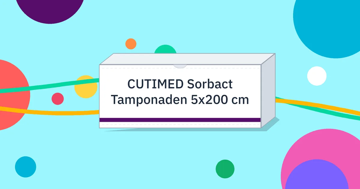 Symbolbild: Packung mit der Aufschrift CUTIMED Sorbact Tamponaden 5x200 cm (PZN 19158821) – Verfügbarkeit und Bezug in Apotheken in Frankfurt am Main