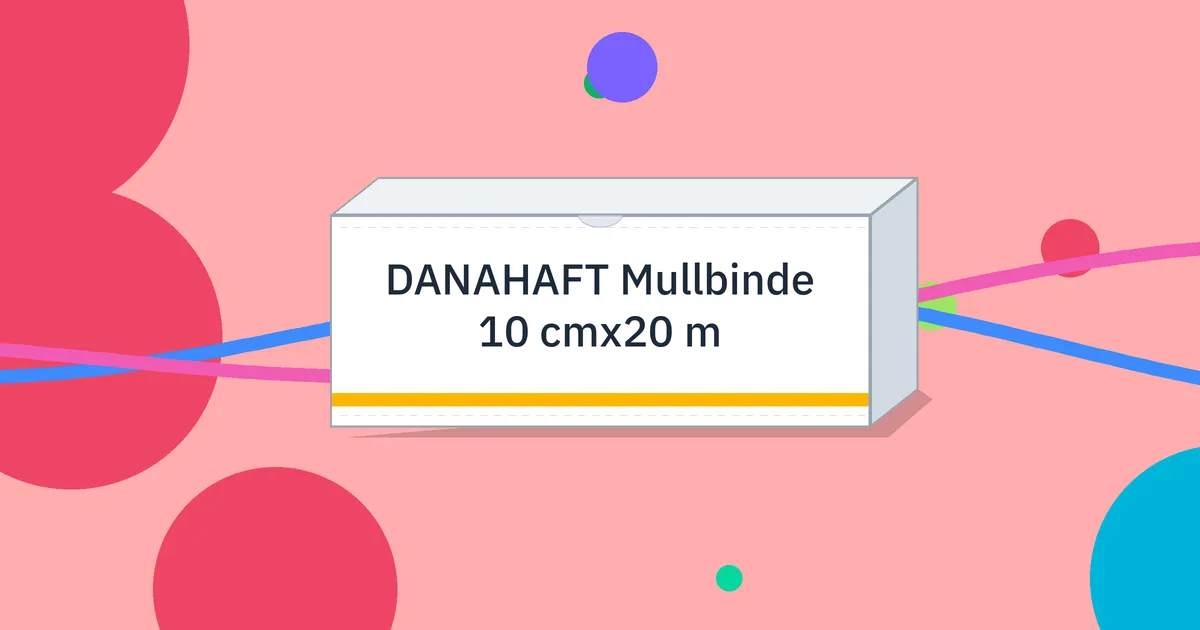 Symbolbild: Packung mit der Aufschrift DANAHAFT Mullbinde 10 cmx20 m (PZN 07636534) – Verfügbarkeit und Bezug in Apotheken in Frankfurt am Main