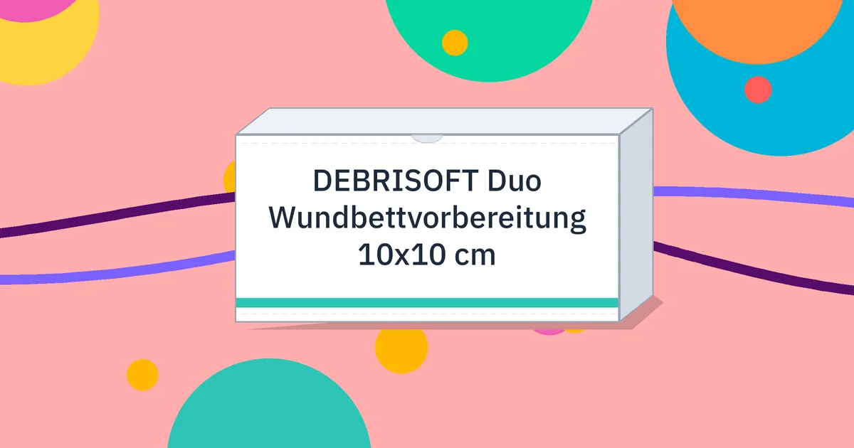 Symbolbild: Packung mit der Aufschrift DEBRISOFT Duo Wundbettvorbereitung 10x10 cm (PZN 20392539) – Verfügbarkeit und Bezug in Apotheken in Frankfurt am Main