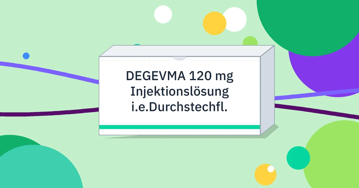 Symbolbild: Packung mit der Aufschrift DEGEVMA 120 mg Injektionslösung i.e.Durchstechfl. (PZN 20392077) – Verfügbarkeit und Bezug in Apotheken in Frankfurt am Main