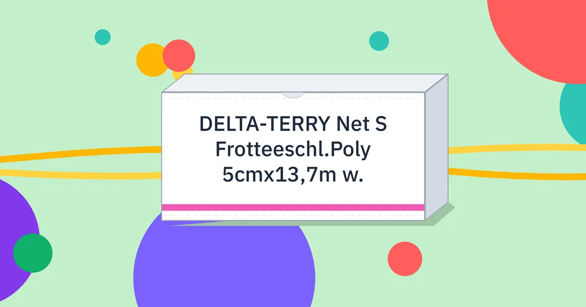 Symbolbild: Packung mit der Aufschrift DELTA-TERRY Net S Frotteeschl.Poly 5cmx13,7m w. (PZN 00855813) – Verfügbarkeit und Bezug in Apotheken in Frankfurt am Main