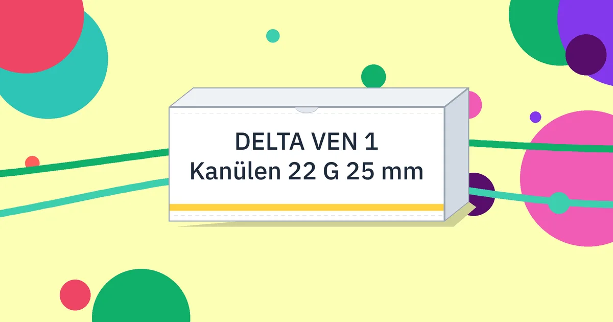 Symbolbild: Packung mit der Aufschrift DELTA VEN 1 Kanülen 22 G 25 mm (PZN 07757686) – Verfügbarkeit und Bezug in Apotheken in Frankfurt am Main