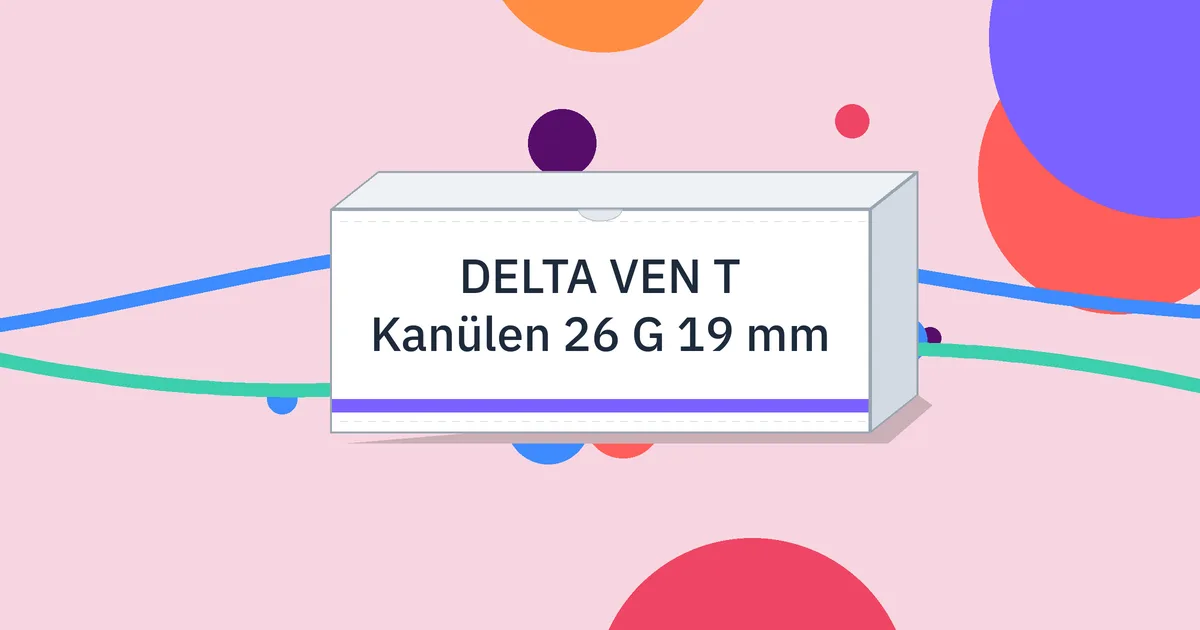 Symbolbild: Packung mit der Aufschrift DELTA VEN T Kanülen 26 G 19 mm (PZN 07757858) – Verfügbarkeit und Bezug in Apotheken in Frankfurt am Main