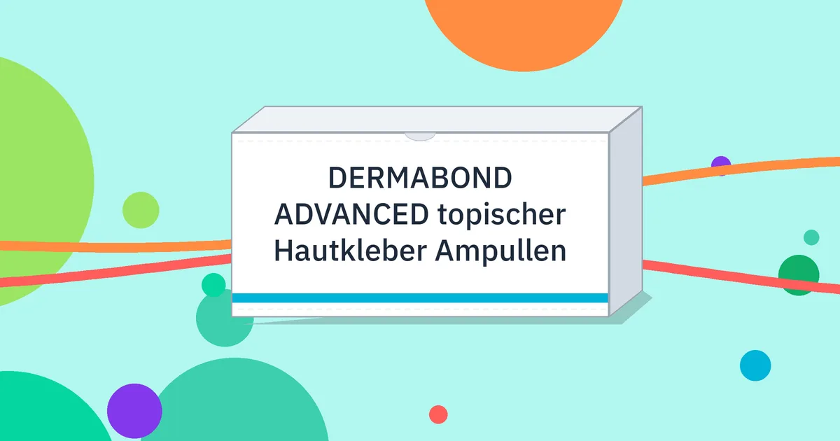 Symbolbild: Packung mit der Aufschrift DERMABOND ADVANCED topischer Hautkleber Ampullen (PZN 03964023) – Verfügbarkeit und Bezug in Apotheken in Frankfurt am Main
