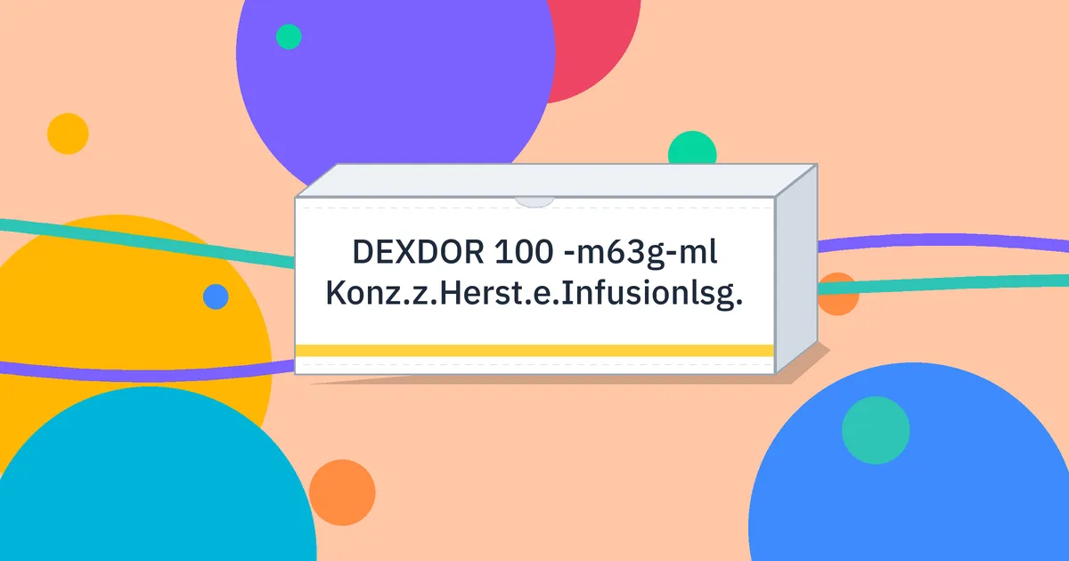 Symbolbild: Packung mit der Aufschrift DEXDOR 100 -m63g-ml Konz.z.Herst.e.Infusionlsg. (PZN 09264433) – Verfügbarkeit und Bezug in Apotheken in Frankfurt am Main