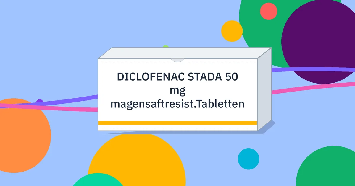 Symbolbild: Packung mit der Aufschrift DICLOFENAC STADA 50 mg magensaftresist.Tabletten (PZN 03470947) – Verfügbarkeit und Bezug in Apotheken in Frankfurt am Main