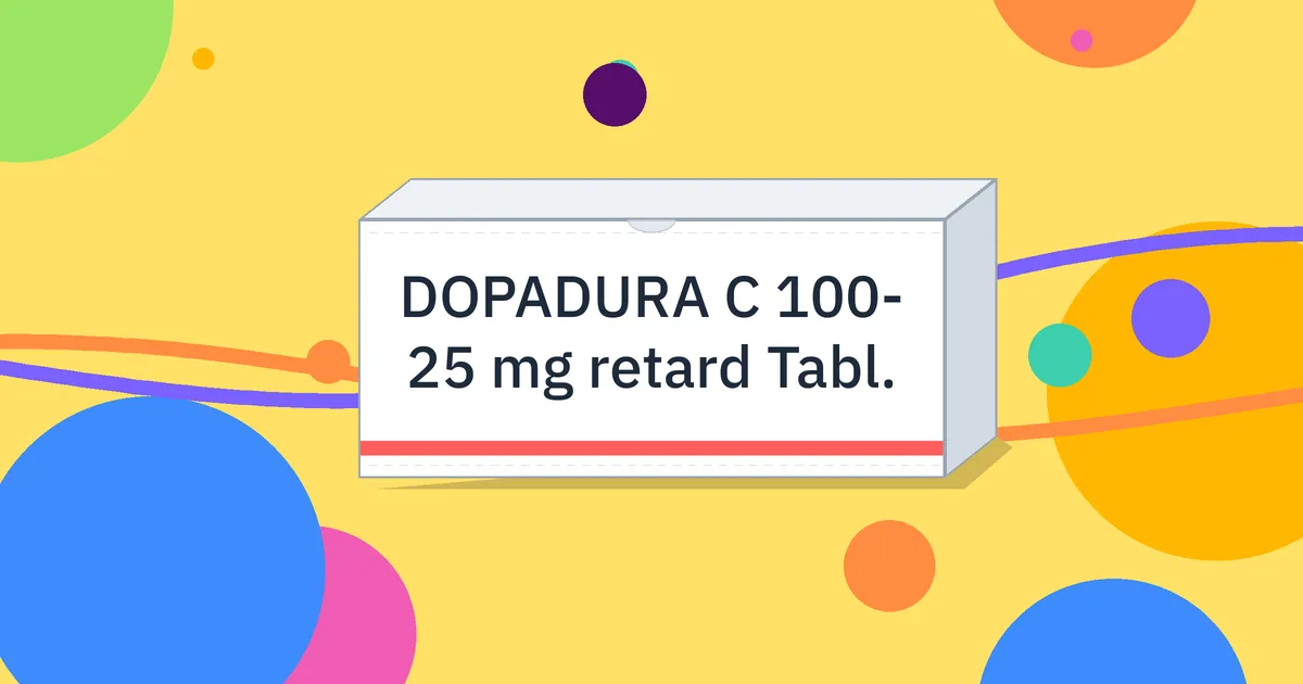 Symbolbild: Packung mit der Aufschrift DOPADURA C 100-25 mg retard Tabl. (PZN 04682019) – Verfügbarkeit und Bezug in Apotheken in Frankfurt am Main
