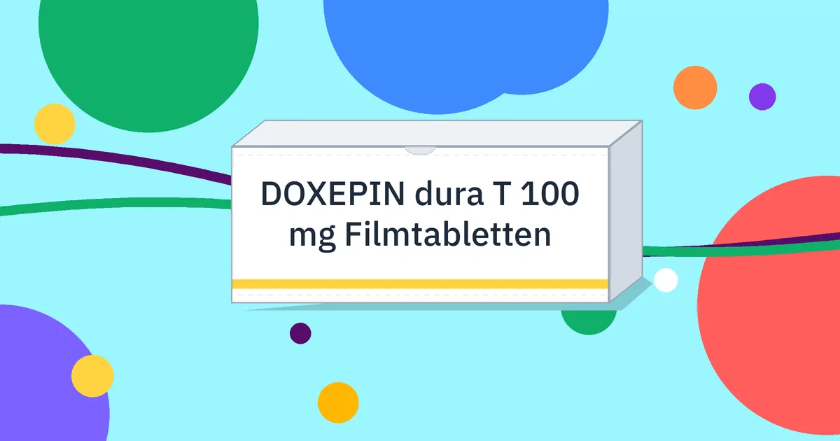 Symbolbild: Packung mit der Aufschrift DOXEPIN dura T 100 mg Filmtabletten (PZN 00581043) – Verfügbarkeit und Bezug in Apotheken in Frankfurt am Main