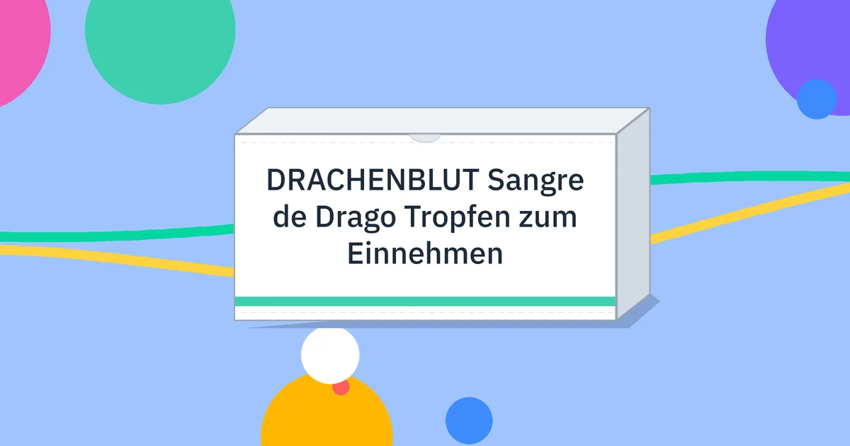 Symbolbild: Packung mit der Aufschrift DRACHENBLUT Sangre de Drago Tropfen zum Einnehmen (PZN 18264343) – Verfügbarkeit und Bezug in Apotheken in Frankfurt am Main
