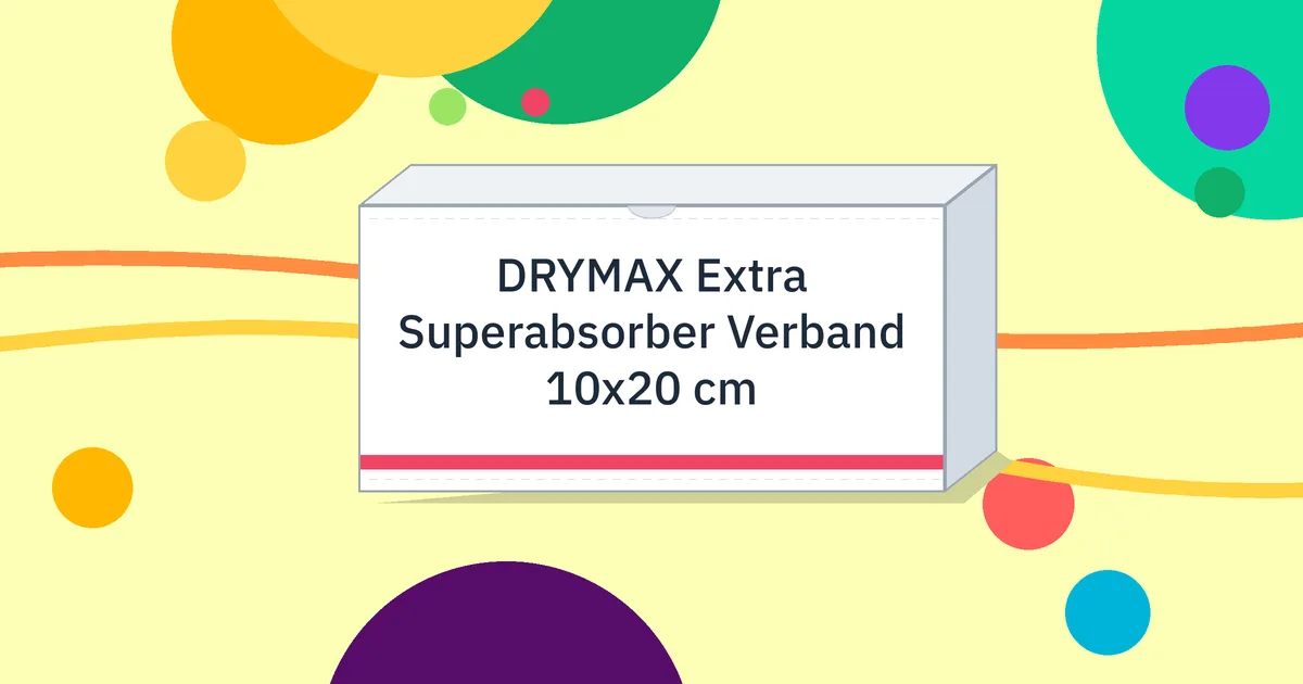 Symbolbild: Packung mit der Aufschrift DRYMAX Extra Superabsorber Verband 10x20 cm (PZN 11586836) – Verfügbarkeit und Bezug in Apotheken in Frankfurt am Main