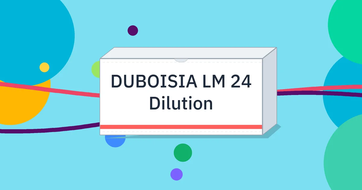Symbolbild: Packung mit der Aufschrift DUBOISIA LM 24 Dilution (PZN 13467165) – Verfügbarkeit und Bezug in Apotheken in Frankfurt am Main