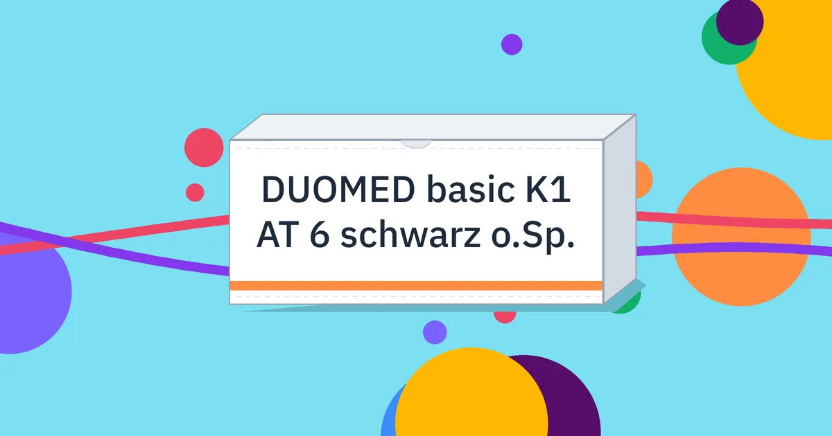 Symbolbild: Packung mit der Aufschrift DUOMED basic K1 AT 6 schwarz o.Sp. (PZN 20902727) – Verfügbarkeit und Bezug in Apotheken in Frankfurt am Main