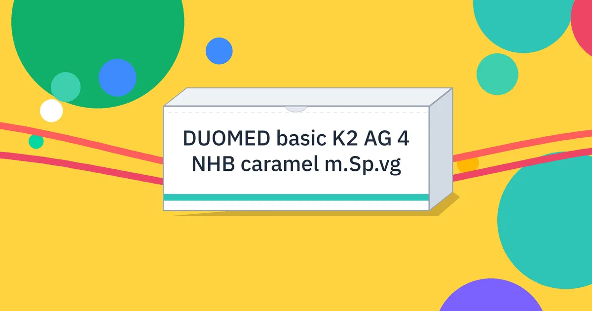 Symbolbild: Packung mit der Aufschrift DUOMED basic K2 AG 4 NHB caramel m.Sp.vg (PZN 20908730) – Verfügbarkeit und Bezug in Apotheken in Frankfurt am Main