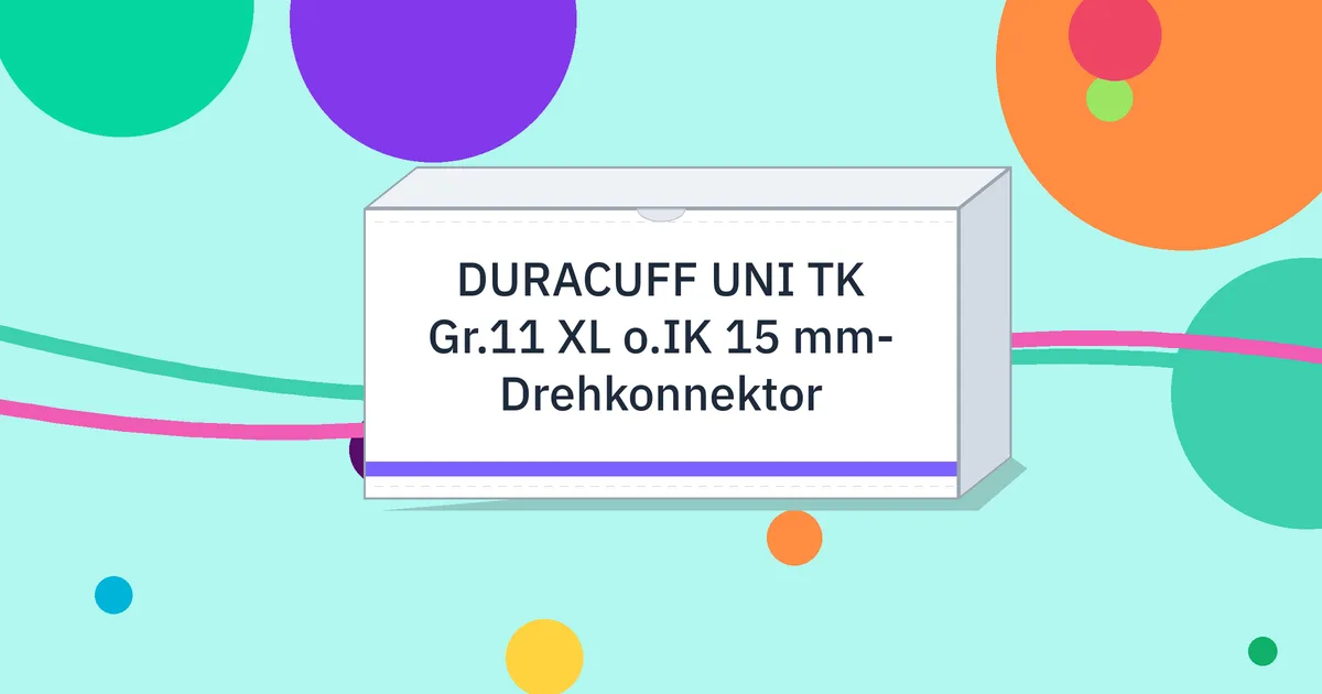 Symbolbild: Packung mit der Aufschrift DURACUFF UNI TK Gr.11 XL o.IK 15 mm-Drehkonnektor (PZN 04963014) – Verfügbarkeit und Bezug in Apotheken in Frankfurt am Main