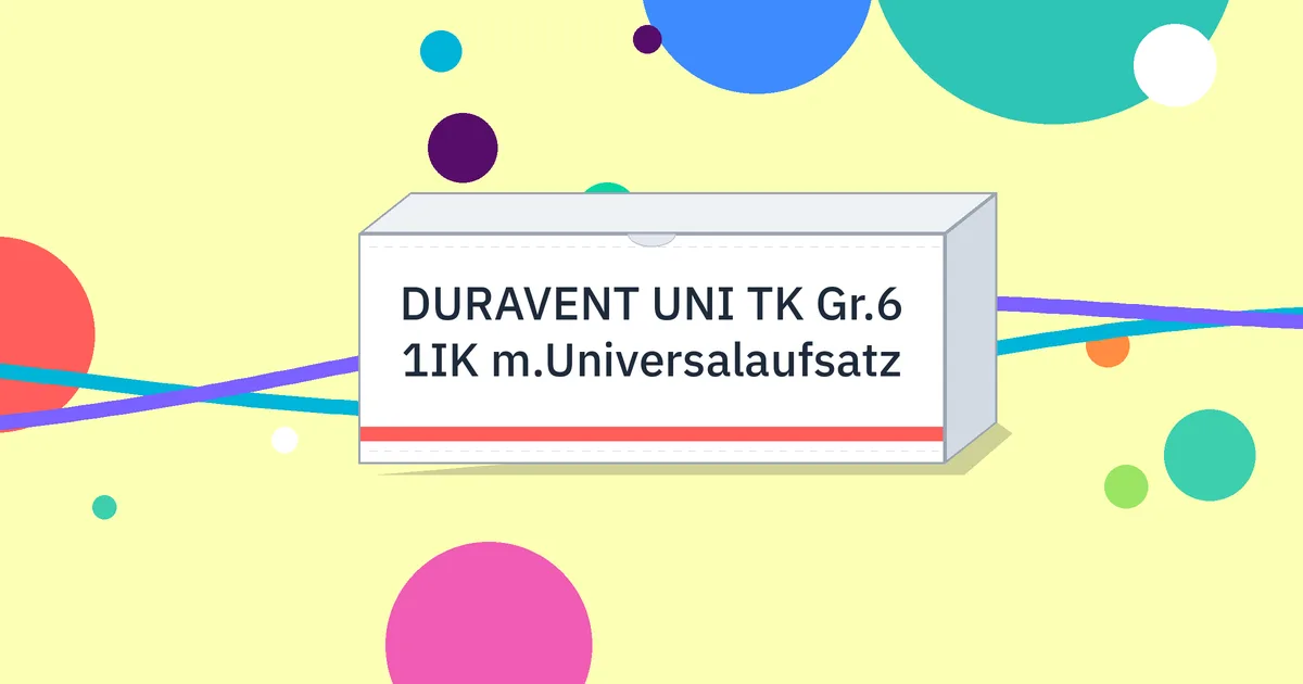 Symbolbild: Packung mit der Aufschrift DURAVENT UNI TK Gr.6 1IK m.Universalaufsatz (PZN 07544358) – Verfügbarkeit und Bezug in Apotheken in Frankfurt am Main
