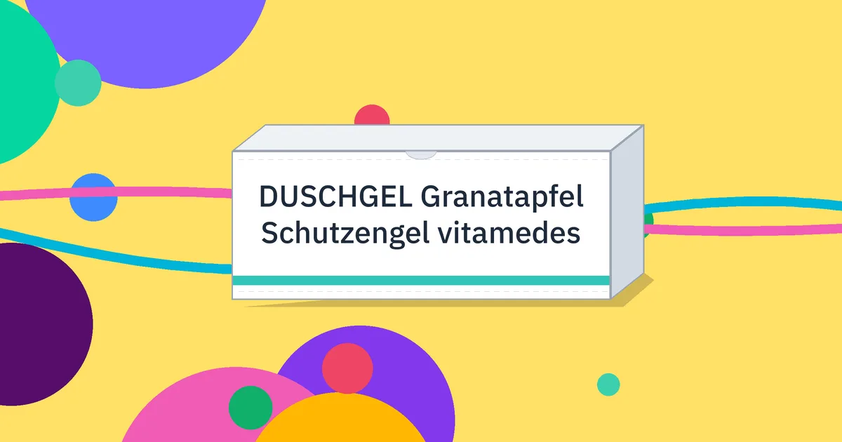 Symbolbild: Packung mit der Aufschrift DUSCHGEL Granatapfel Schutzengel vitamedes (PZN 19780029) – Verfügbarkeit und Bezug in Apotheken in Frankfurt am Main