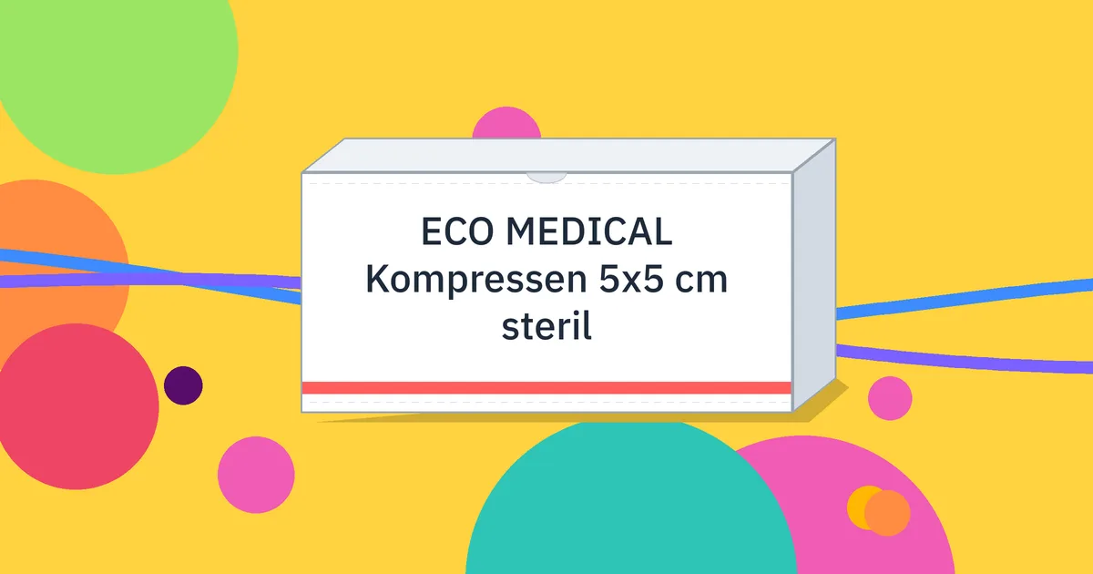 Symbolbild: Packung mit der Aufschrift ECO MEDICAL Kompressen 5x5 cm steril (PZN 00728316) – Verfügbarkeit und Bezug in Apotheken in Frankfurt am Main